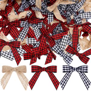 60 pieces christmas mini bows for crafts small craft bows mini buffalo plaid bow red and black checkered bows gingham ribbon bows farmhouse home decoration for christmas tree diy crafts, 3 colors