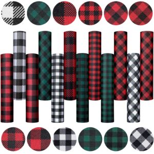 12 Pieces Christmas Buffalo Plaid Faux Leather Sheets Fabric Sheets DIY Crafts Synthetic Leather Sheets for Earrings Hair Bows DIY Crafting, 6.3 x 8.3 Inches