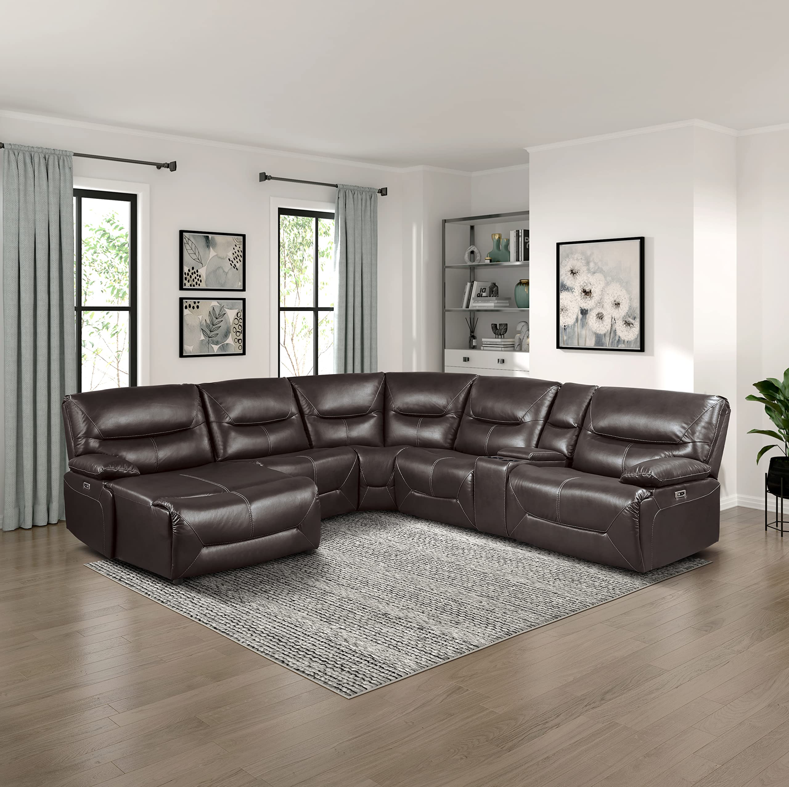 Lexicon Westby Power Modular Reclining Sectional Sofa, Left Side Chaise, Brown