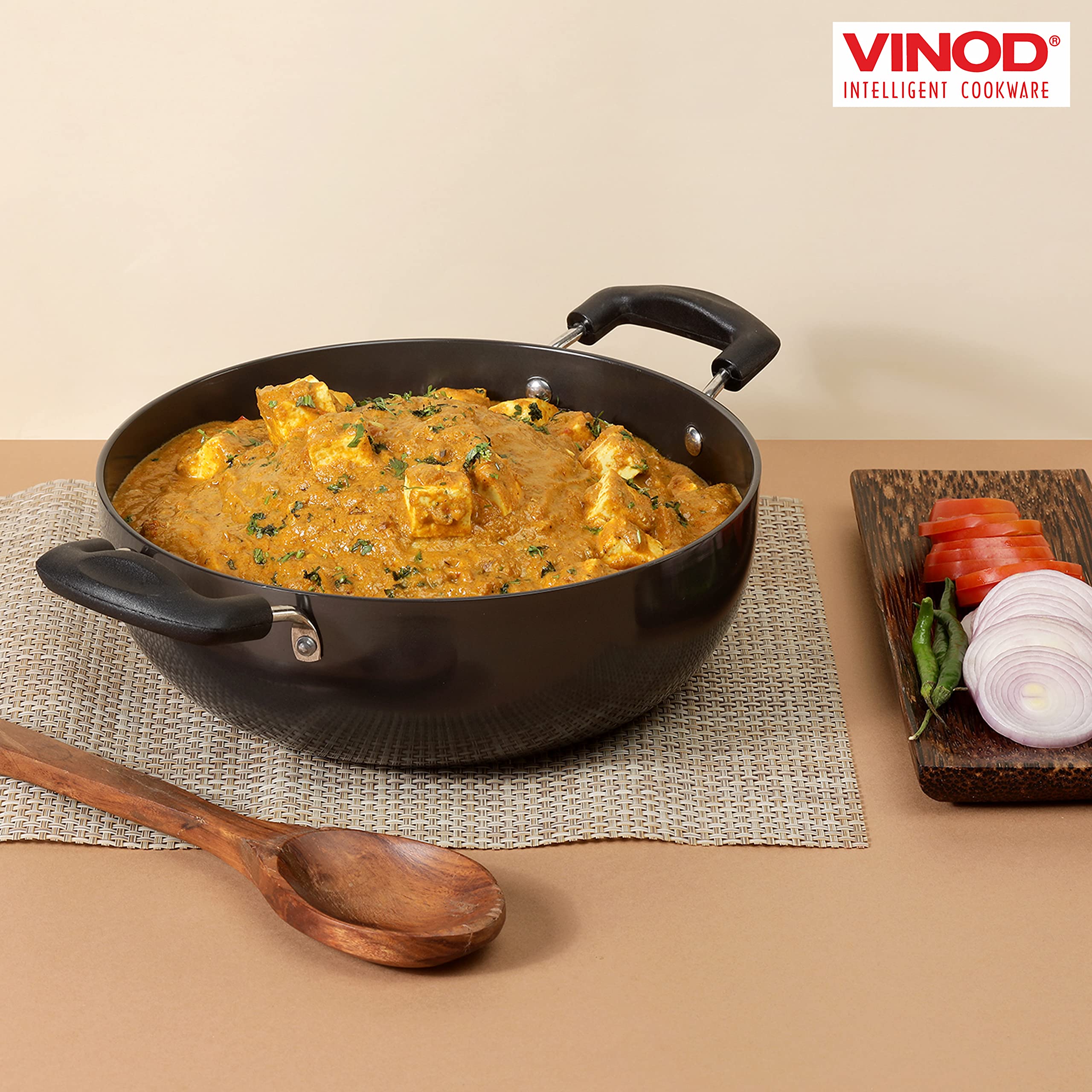 Vinod Cookware Deep Kadhai with Glass Lid – Hard Anodized Pot – 4.1 Liters (4.3 Quarts) – 26 cm/10.25 inch – Multi-Use Wok – Suitable For Indian Cooking, Sauces, Pasta, Soup –Round Bottom