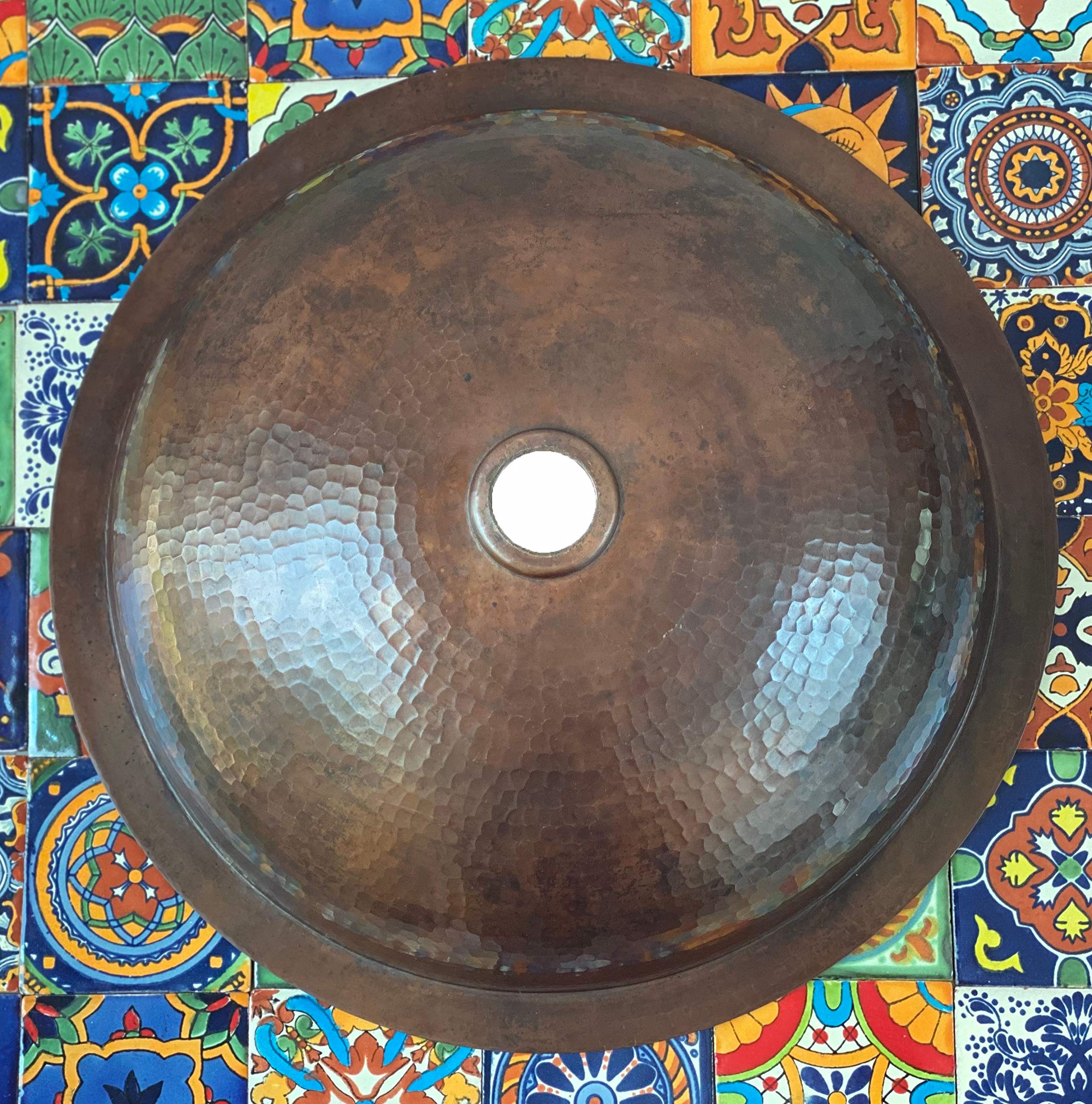 18" Round Copper Bathroom Sink Mexican Copper Bath Sink Pure Copper Hand Hammered Dual Mount Dark CPS07