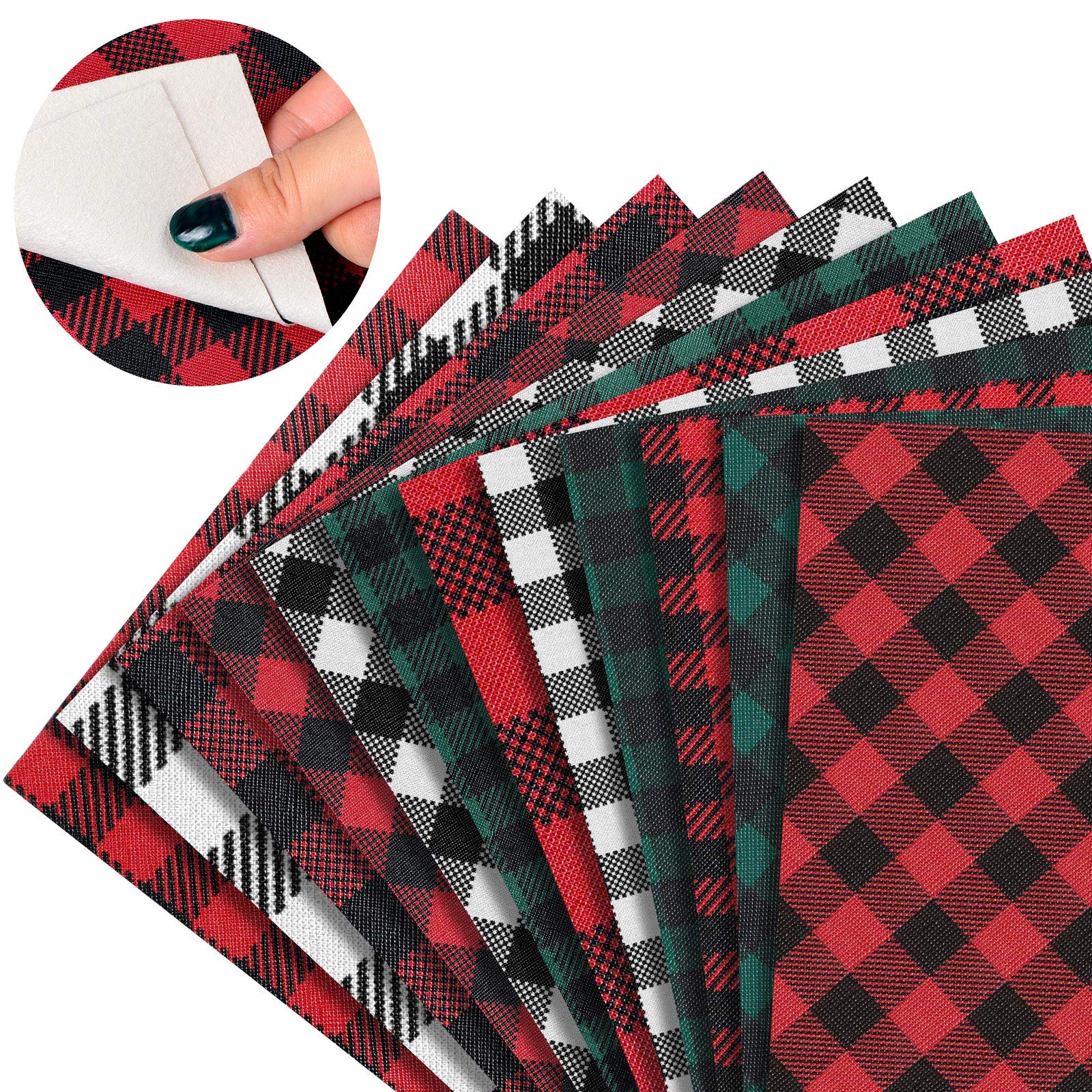 12 Pieces Christmas Buffalo Plaid Faux Leather Sheets Fabric Sheets DIY Crafts Synthetic Leather Sheets for Earrings Hair Bows DIY Crafting, 6.3 x 8.3 Inches