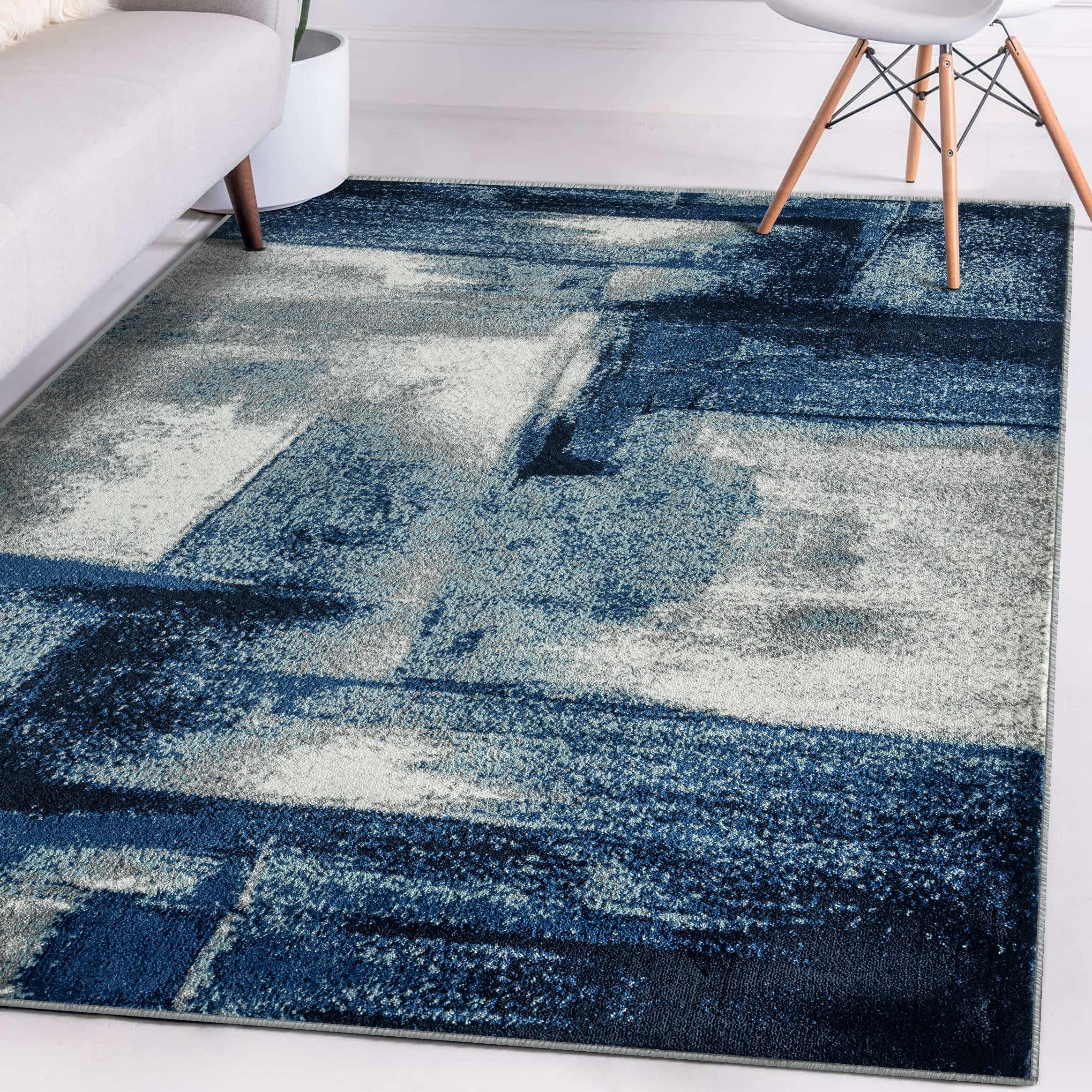 LUXE WEAVERS Lagos Collection 7558 Navy 4x5 Abstract Area Rug