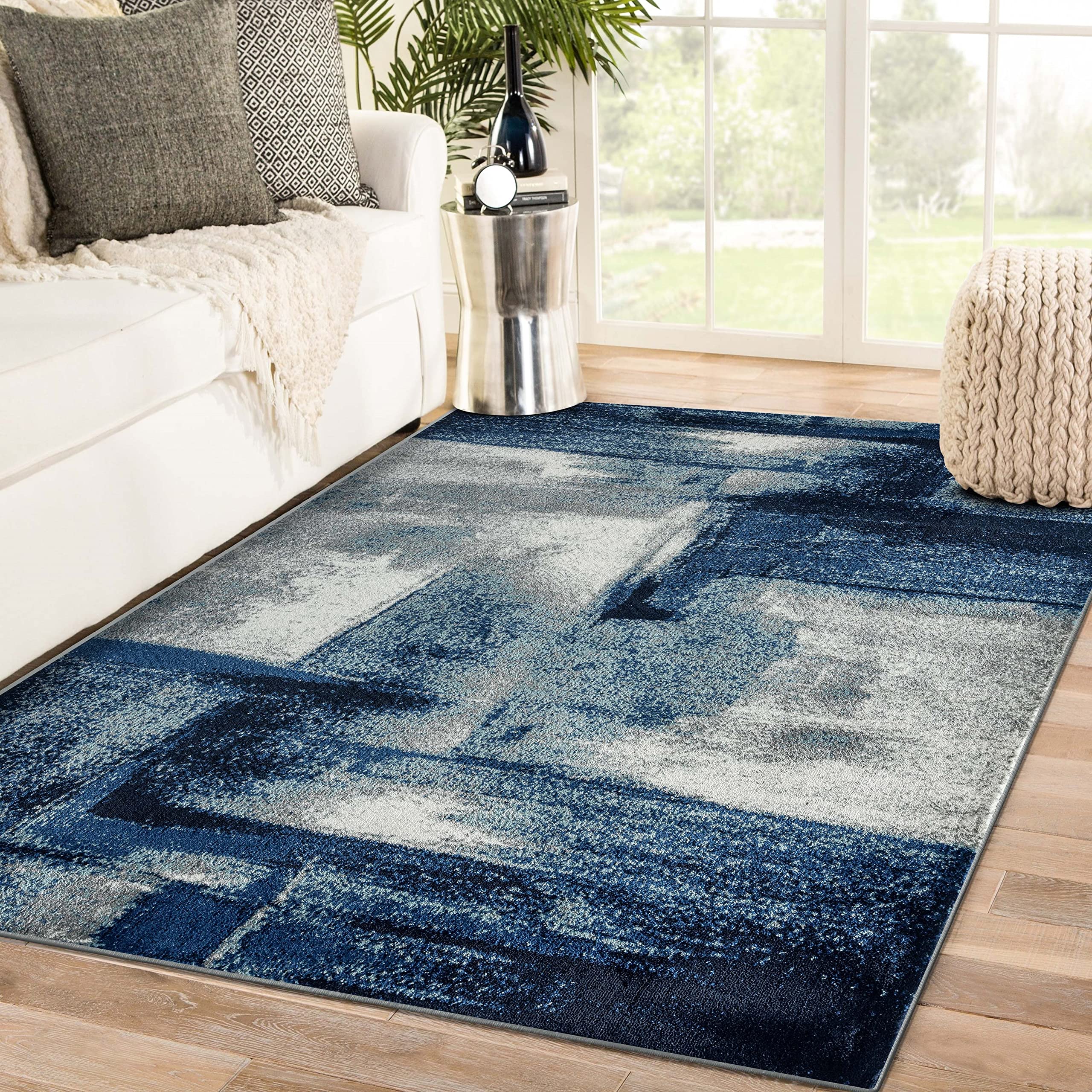 LUXE WEAVERS Lagos Collection 7558 Navy 4x5 Abstract Area Rug