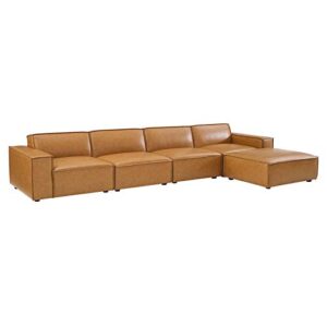 modway restore vegan leather sectional sofa, 82 x 164 x 28, tan