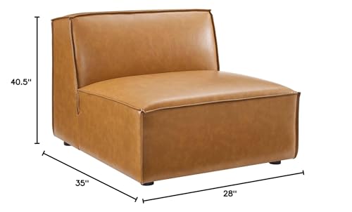 Modway Restore Vegan Leather Sectional Sofa Armless Chair in Tan