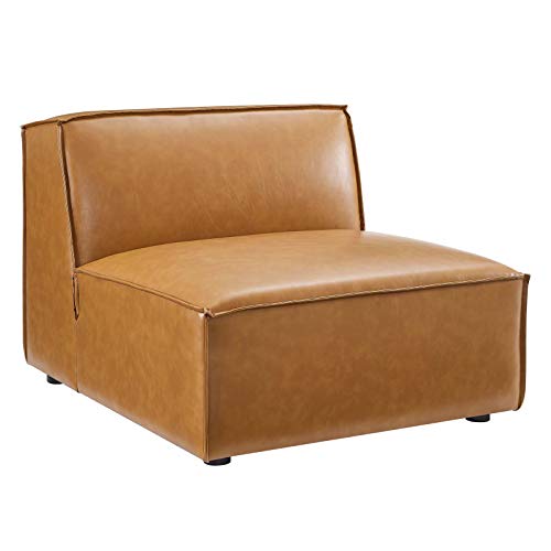 Modway Restore Vegan Leather Sectional Sofa Armless Chair in Tan