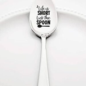 BIG EVENTS Life is short lick the spoon - engraved spoon - Funny spoon gift - Tea spoon coffee spoon peanut butter cereal spoon gift