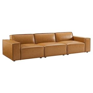 modway restore vegan leather sectional 3-seater sofa in tan