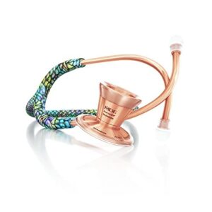 mdf instruments mermaid rose gold procardial cardiology stethoscope, limited edition mprints, lightweight titanium, adult, dual head, mermaid tube, rose gold chestpiece-headset, mdf797tmmrg