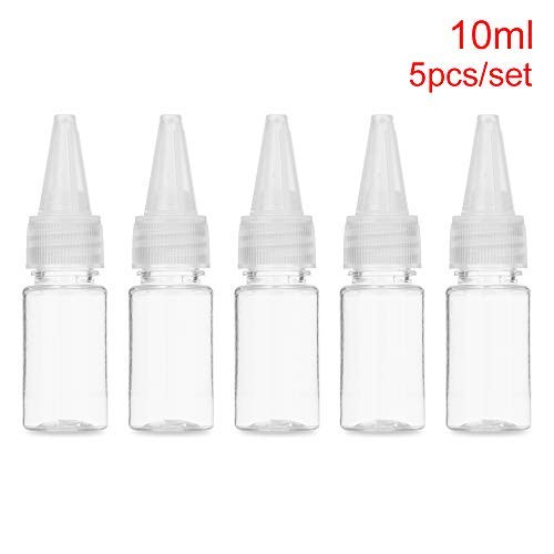 5PCS Empty Dropper Bottles Squeeze Bottles, Sharp-mouth Container with Twist Top Cap Clear Refillable Bottles, for Oil Paint Liquid Glue(10ml)