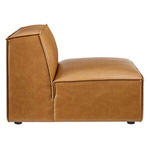 Modway Restore Vegan Leather Sectional Sofa Armless Chair in Tan