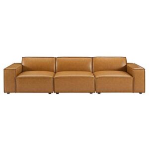 Modway Restore Vegan Leather Sectional 3-Seater Sofa in Tan