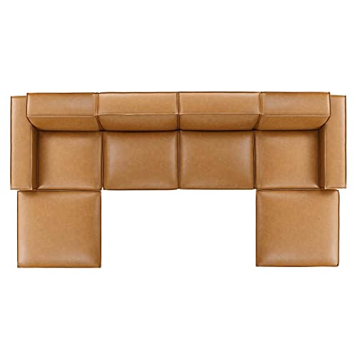 Modway Restore 6-Piece Vegan Leather Sectional Sofa in Tan