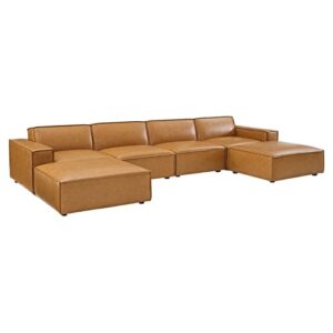 modway restore 6-piece vegan leather sectional sofa in tan