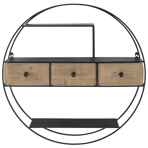 Linon Nerah Round Metal and Wood Wall Shelf in Black and Brown