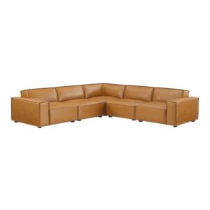 modway restore vegan leather sectional 5-seater sofa in tan