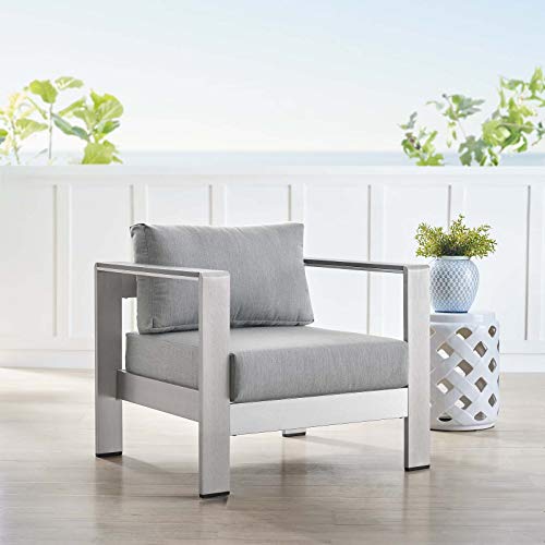 Modway EEI-4225-SLV-GRY Shore EEI-4225-SLV-GRYShore Sunbrella Patio Armchair in Silver Gray