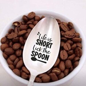 BIG EVENTS Life is short lick the spoon - engraved spoon - Funny spoon gift - Tea spoon coffee spoon peanut butter cereal spoon gift