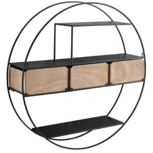 Linon Nerah Round Metal and Wood Wall Shelf in Black and Brown