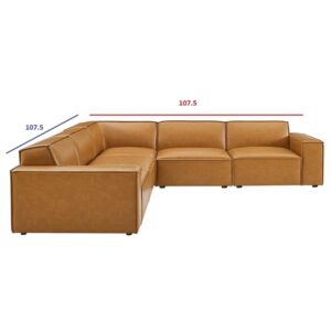 Modway Restore Vegan Leather Sectional 5-Seater Sofa in Tan