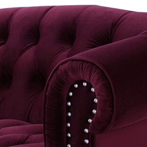 Jennifer Taylor Home Ariana Victorian Chesterfield Loveseat, Burgundy Velvet