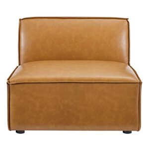 Modway Restore Vegan Leather Sectional Sofa Armless Chair in Tan