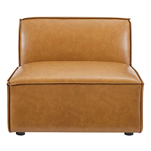 Modway Restore Vegan Leather Sectional Sofa Armless Chair in Tan