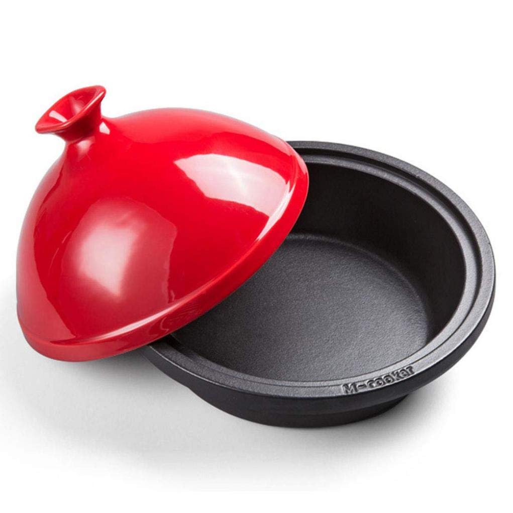 MYYINGBIN 3 Liters Moroccan Tagine Pot Cast Iron Base Ceramic Lid Clay Casserole Suitable for 3-6 People, Red