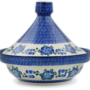 Polish Pottery 56 oz Tagine Pot made by Ceramika Artystyczna (Blue Poppies Theme) + Certificate of Authenticity