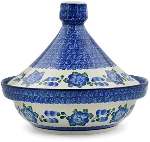 Polish Pottery 56 oz Tagine Pot made by Ceramika Artystyczna (Blue Poppies Theme) + Certificate of Authenticity