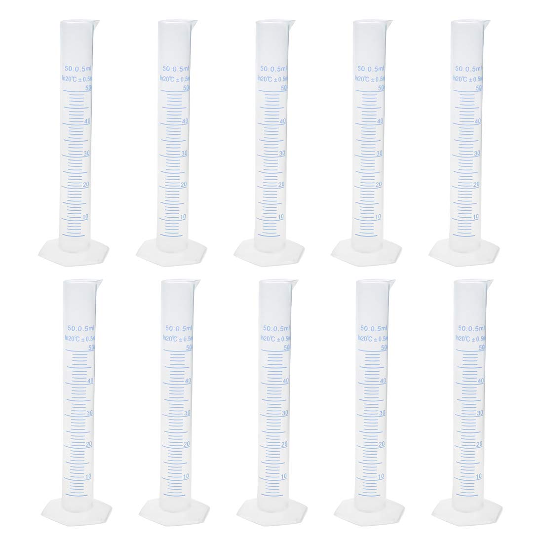 Geesatis 10 Pcs Plastic Measuring Cylinders 50 ml Lab Test Graduated Measuring Cylinder