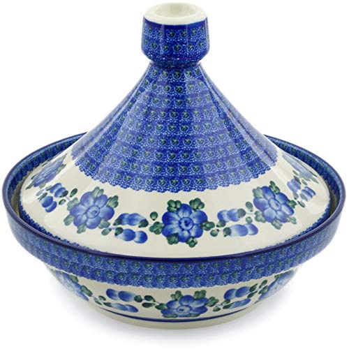 Polish Pottery 56 oz Tagine Pot made by Ceramika Artystyczna (Blue Poppies Theme) + Certificate of Authenticity