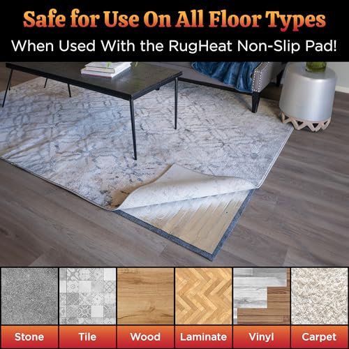 RugHeat Portable Heated Floor Mat, Large (58x81 inches) Fits Under a 5' x 7' Rug - Under-Rug Pad for Heated Rug, Electric Radiant Floor Heater for Area Rugs, Heating Mat for Bedrooms, Living Rooms