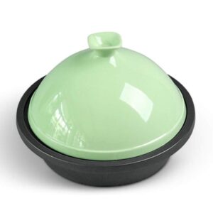 myyingbin 1.5liter micro pressure cooker tagine pot with cast iron base tapered lid ceramic casserole suitable for 1-3 people, green