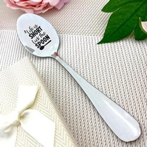 BIG EVENTS Life is short lick the spoon - engraved spoon - Funny spoon gift - Tea spoon coffee spoon peanut butter cereal spoon gift