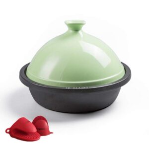 myyingbin round tagine with enameled cast iron base and heat-resistant ceramics lid easy to clean, housewarming gifts, green