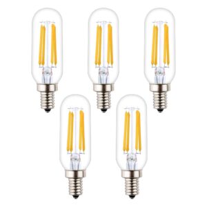 opalray t8(t25) mini tube led bulb, 4w dimmable, 400lm 40w incandescent equivalent, candelabra bulb e12 base, 2700k warm white soft lighting, clear glass small tubular tip, pack of 5