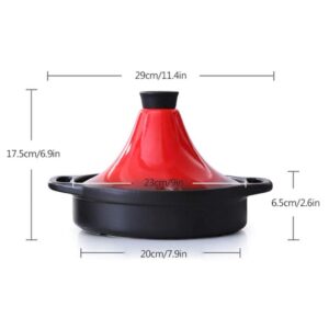 MYYINGBIN Traditional Moroccan Tagine Lead Free Ceramic Stew Pot Cast Iron Layer Enamel Lid Multifunctional Kitchen Cookware with Anti-Scalding Handle, Red