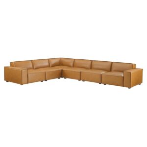 modway restore 6-piece vegan leather sectional sofa in tan