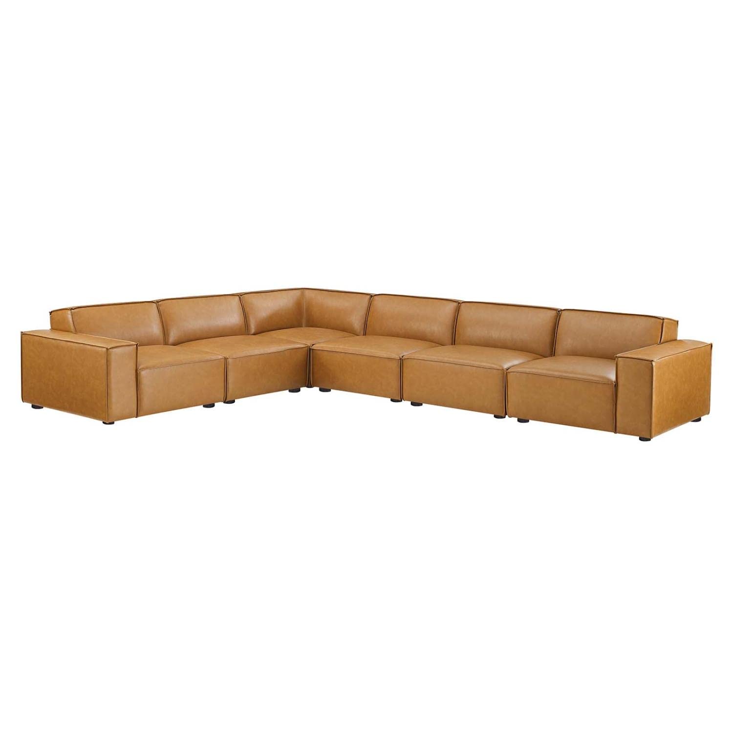 Modway Restore 6-Piece Vegan Leather Sectional Sofa in Tan