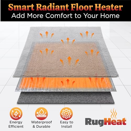 RugHeat Portable Heated Floor Mat, Large (58x81 inches) Fits Under a 5' x 7' Rug - Under-Rug Pad for Heated Rug, Electric Radiant Floor Heater for Area Rugs, Heating Mat for Bedrooms, Living Rooms