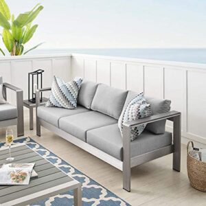 modway shore eei-4228-slv-gryshore sunbrella patio sofa in silver gray, 27.5 x 76.5 x 24.5