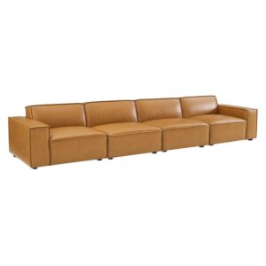 modway restore vegan leather sectional 4-seater sofa in tan