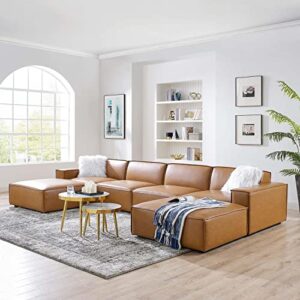 Modway Restore 6-Piece Vegan Leather Sectional Sofa in Tan