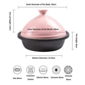 MYYINGBIN 3 Liters Moroccan Tagine Pot Cast Iron Base Ceramic Lid Clay Casserole Suitable for 3-6 People, Green