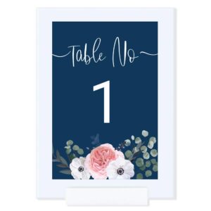 andaz press winter navy blue with eucalyptus blossoms wedding table numbers 1-20, 4x6-inches table number cards for wedding reception table number for seating chart for wedding reception, boda