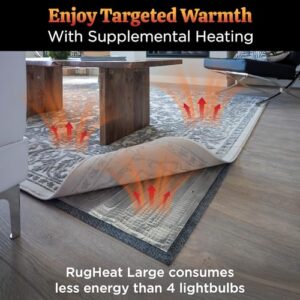 RugHeat Portable Heated Floor Mat, Large (58x81 inches) Fits Under a 5' x 7' Rug - Under-Rug Pad for Heated Rug, Electric Radiant Floor Heater for Area Rugs, Heating Mat for Bedrooms, Living Rooms