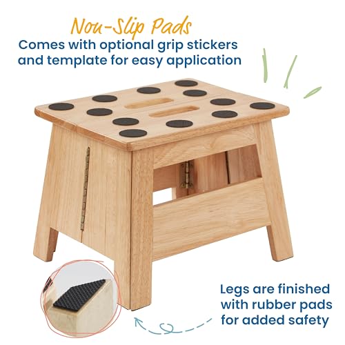 ECR4Kids Folding Step Stool with Handle, Kids Furniture, Natural