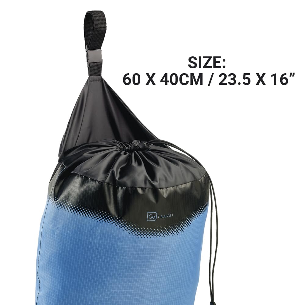 Go Travel Laundry Bag, Drawstring Bag to Compartmentalize Dirty Laundry and Clean Clothes, Washable, Polyester Laundry Bag, Travel Essentials, Blue, 15 Liters